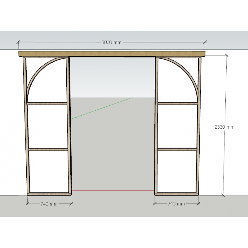 Double porte coulissante en chêne brut avec arches, H2330*L1480mm (2 ...